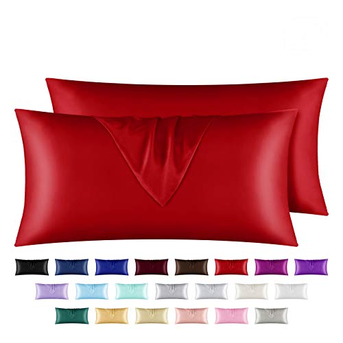 yourose Satin Pillowcase for Hair and Skin, Silk Pillowcase 2 Pack King Size with Envelop Closure, Gifts for Women Men(Scarlet, 20”X40”,2pcs)