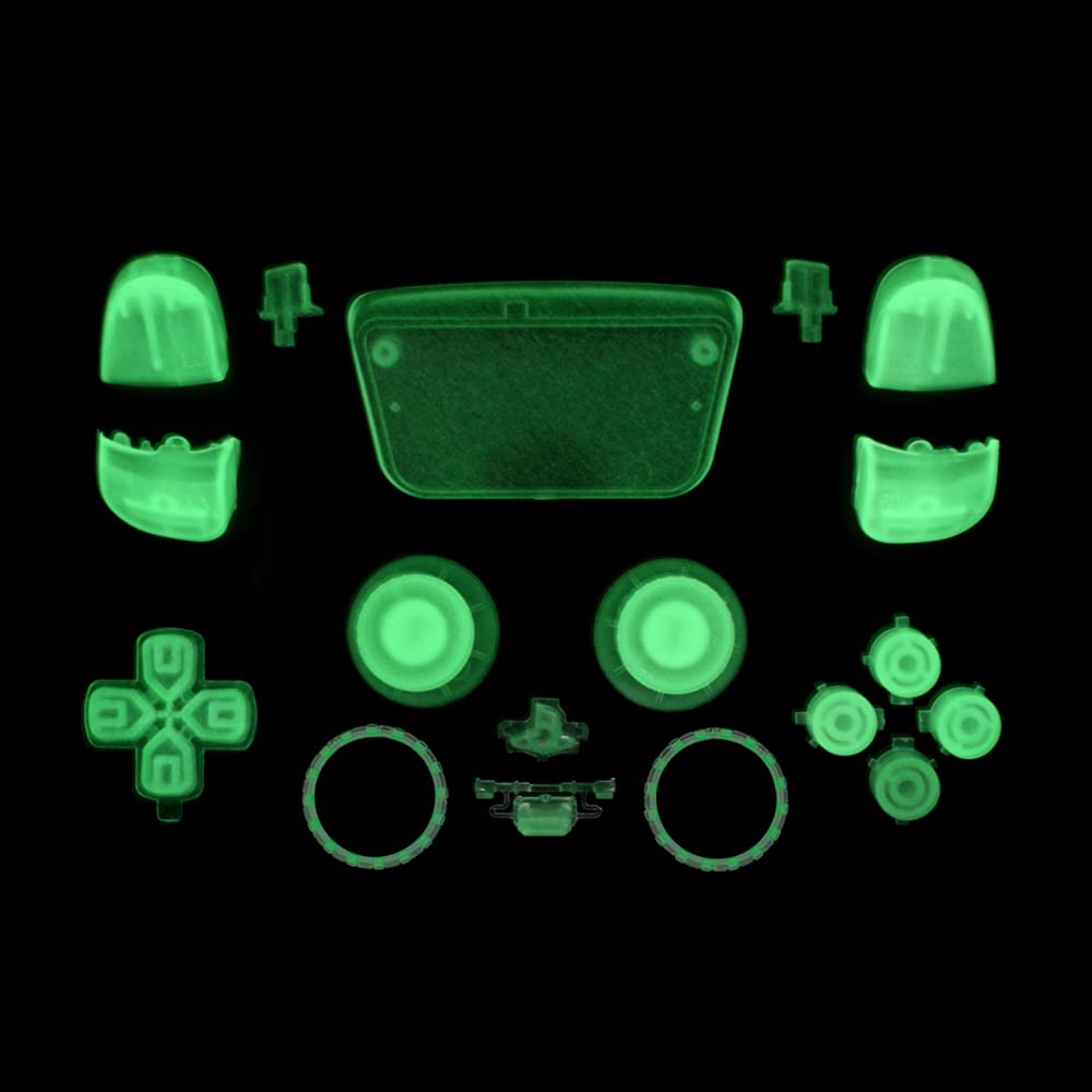 WPS Replacement Clip Shell Touch Pad Thumbsticks Dpad R1 L1 Trigger Buttons w/Accent Rings Set for PS5 Playstation Controller (Glow in the Dark)
