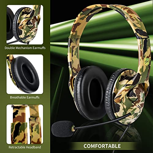 FNSHIP 3.5mm Port Wired Gaming Headset Stereo bass-Isolated Headphones with mic Volume Control Compatible for PS4 PS5 New X-Box One PSP PC Laptop Tablet PC Phone (Camouflage Green)