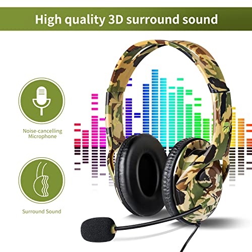 FNSHIP 3.5mm Port Wired Gaming Headset Stereo bass-Isolated Headphones with mic Volume Control Compatible for PS4 PS5 New X-Box One PSP PC Laptop Tablet PC Phone (Camouflage Green)
