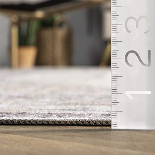 nuLOOM Glenda Machine Washable Faded Medallion Area Rug, 5' x 8', Light Grey
