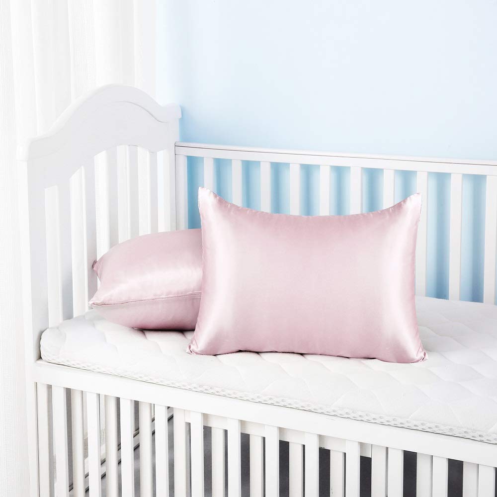 LCBD Silky Satin Toddler Pillowcases Set of 2, Super Soft Travel Pillow Covers, Small Kids Pillow Cases with Envelope Closure, 13"x 18", Pink