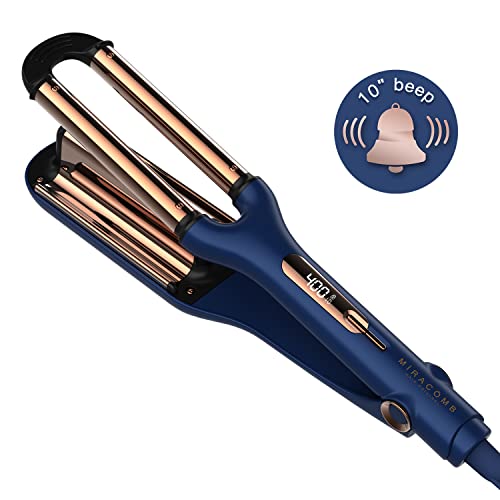 MIRACOMB Ion Titanium Deep Waver Smart Crimping Iron Hair Crimper, Digital Heat Settings, Auto Off, Dual Voltage, Royal Blue