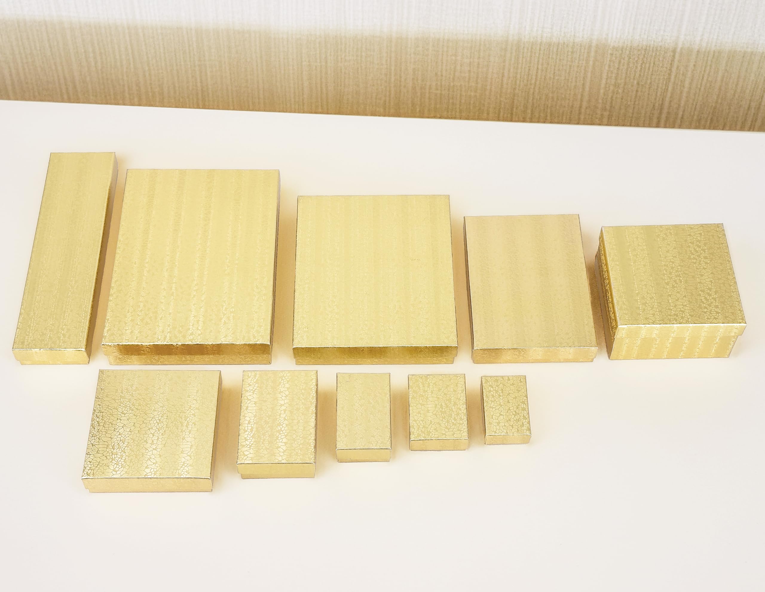 TheDisplayGuys - 100-Pack #32 Cotton Filled Cardboard Paper Jewelry Boxes Gift Case - Gold Foil (3.3" x 2.3" x 1.0") - for Shipping or Storage