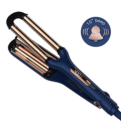 MIRACOMB Ion Titanium Deep Waver Smart Crimping Iron Hair Crimper, Digital Heat Settings, Auto Off, Dual Voltage, Royal Blue