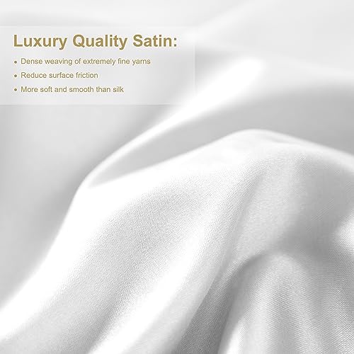 Vreysilkus Satin Pillowcase 2 Pack,White Standard Size Silk Pillowcase with Hidden Zipper, Super Soft for Hair and Skin, 20 * 26 Inches