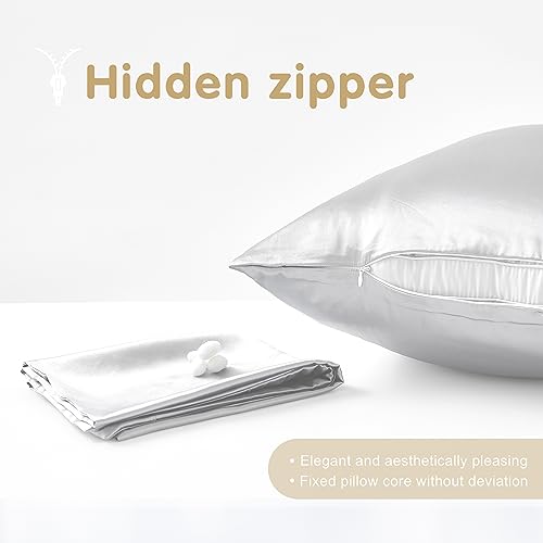 Vreysilkus Satin Pillowcase 2 Pack,White Standard Size Silk Pillowcase with Hidden Zipper, Super Soft for Hair and Skin, 20 * 26 Inches