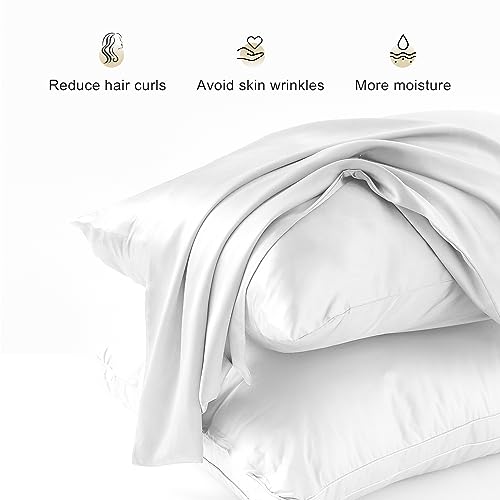 Vreysilkus Satin Pillowcase 2 Pack,White Standard Size Silk Pillowcase with Hidden Zipper, Super Soft for Hair and Skin, 20 * 26 Inches