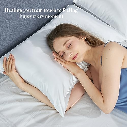Vreysilkus Satin Pillowcase 2 Pack,White Standard Size Silk Pillowcase with Hidden Zipper, Super Soft for Hair and Skin, 20 * 26 Inches