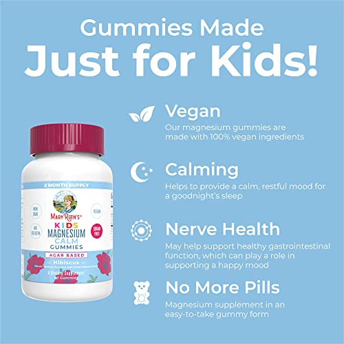 Kids Magnesium Citrate Gummies by MaryRuth's | 2 Month Supply | Sugar Free | Magnesium Supplement | Calm Magnesium Gummies for Kids 2+ | Bone, Nerve, Gut Health | Vegan | Non-GMO | 60 Count