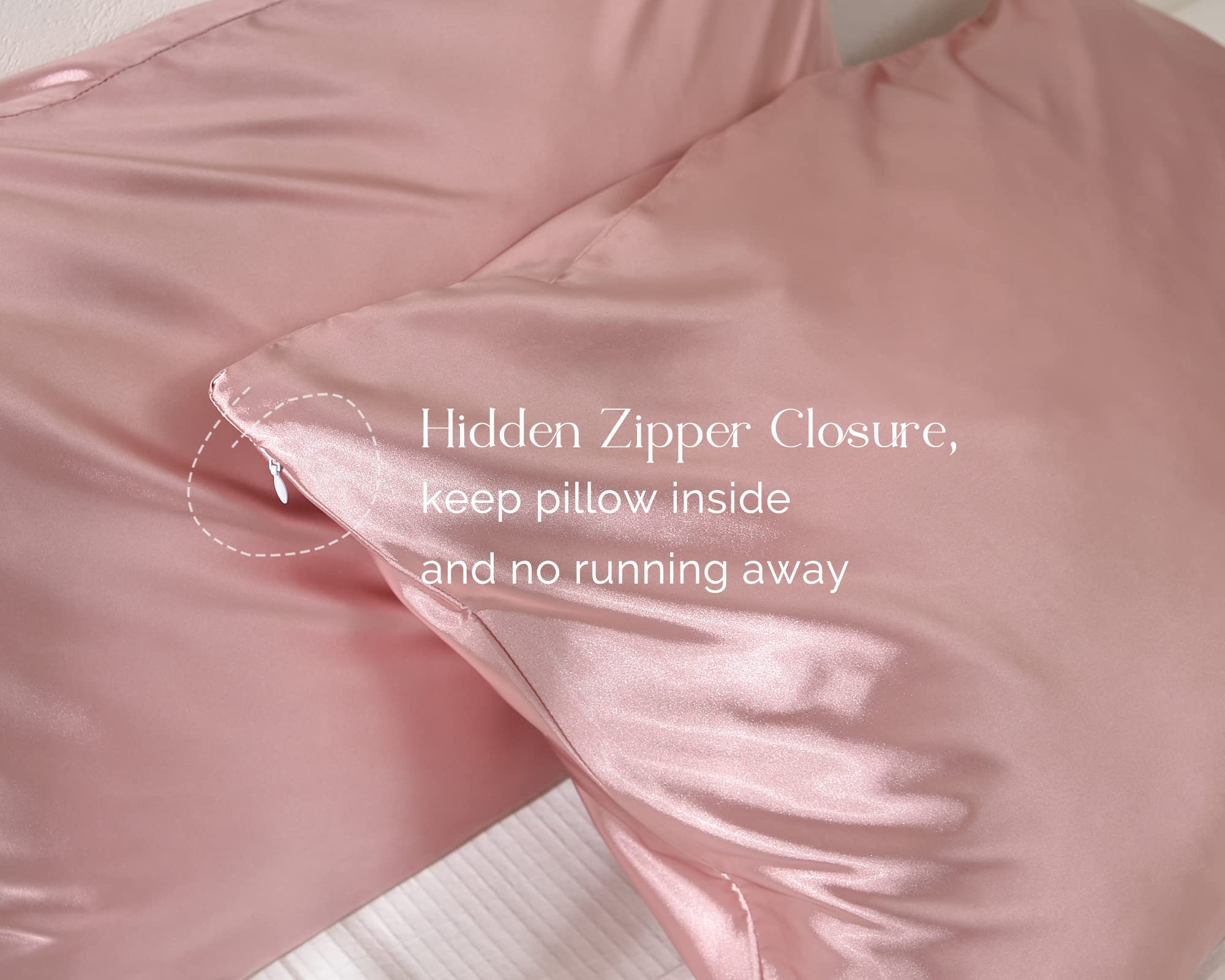 Yanibest Satin Pillowcase, Silk Pillow Cases for Hair and Skin with Zipper, Queen Pillow Cases Set of 2 for 20"x30", Exquisite Packaging for Women Men