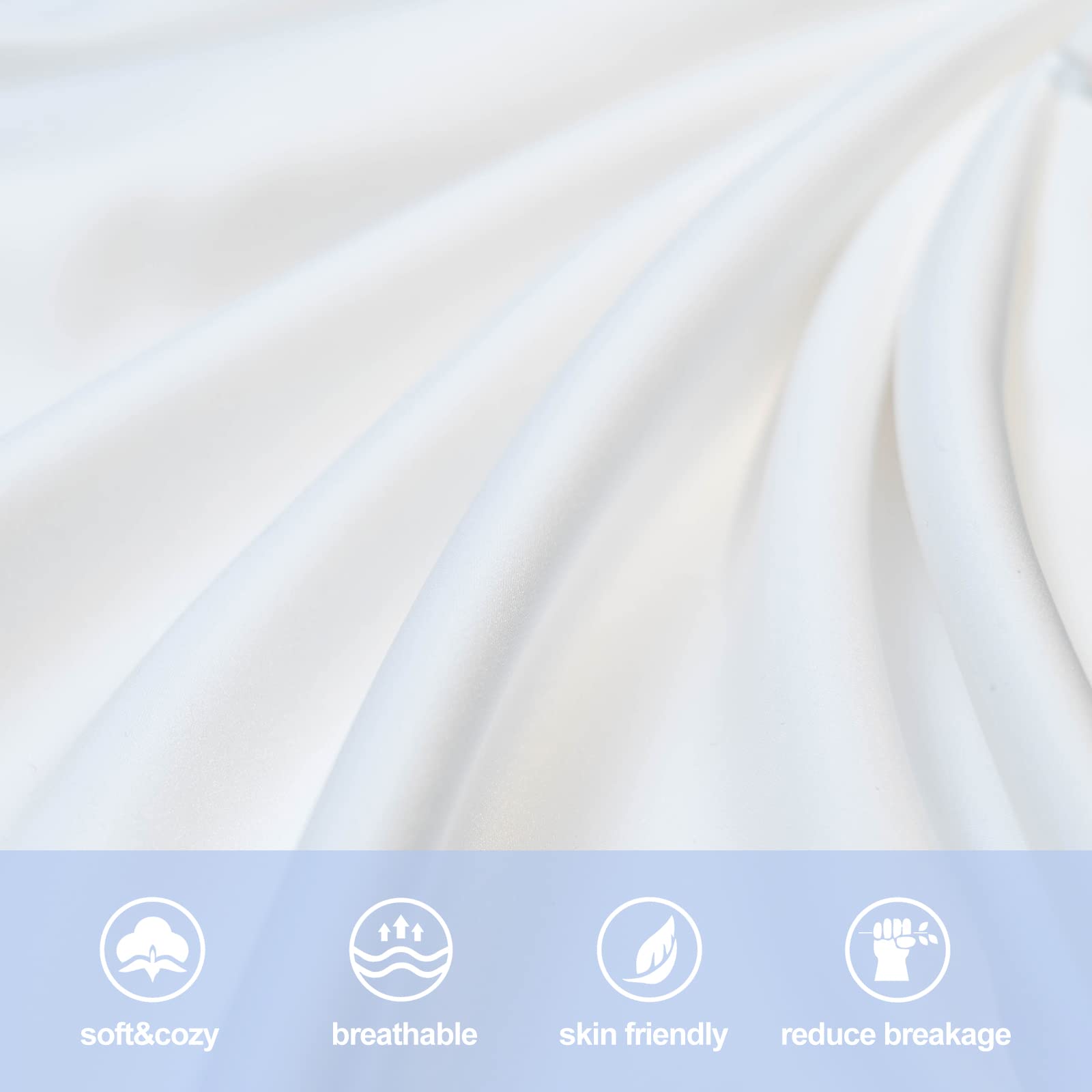 LONGPHEI Silk Satin Pillowcase Cooling Pillow Cases for Hair and Skin White Pillowcses 2pcs (White-C, Standard)