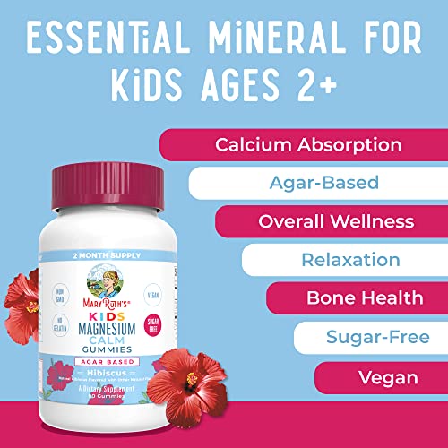 Kids Magnesium Citrate Gummies by MaryRuth's | 2 Month Supply | Sugar Free | Magnesium Supplement | Calm Magnesium Gummies for Kids 2+ | Bone, Nerve, Gut Health | Vegan | Non-GMO | 60 Count