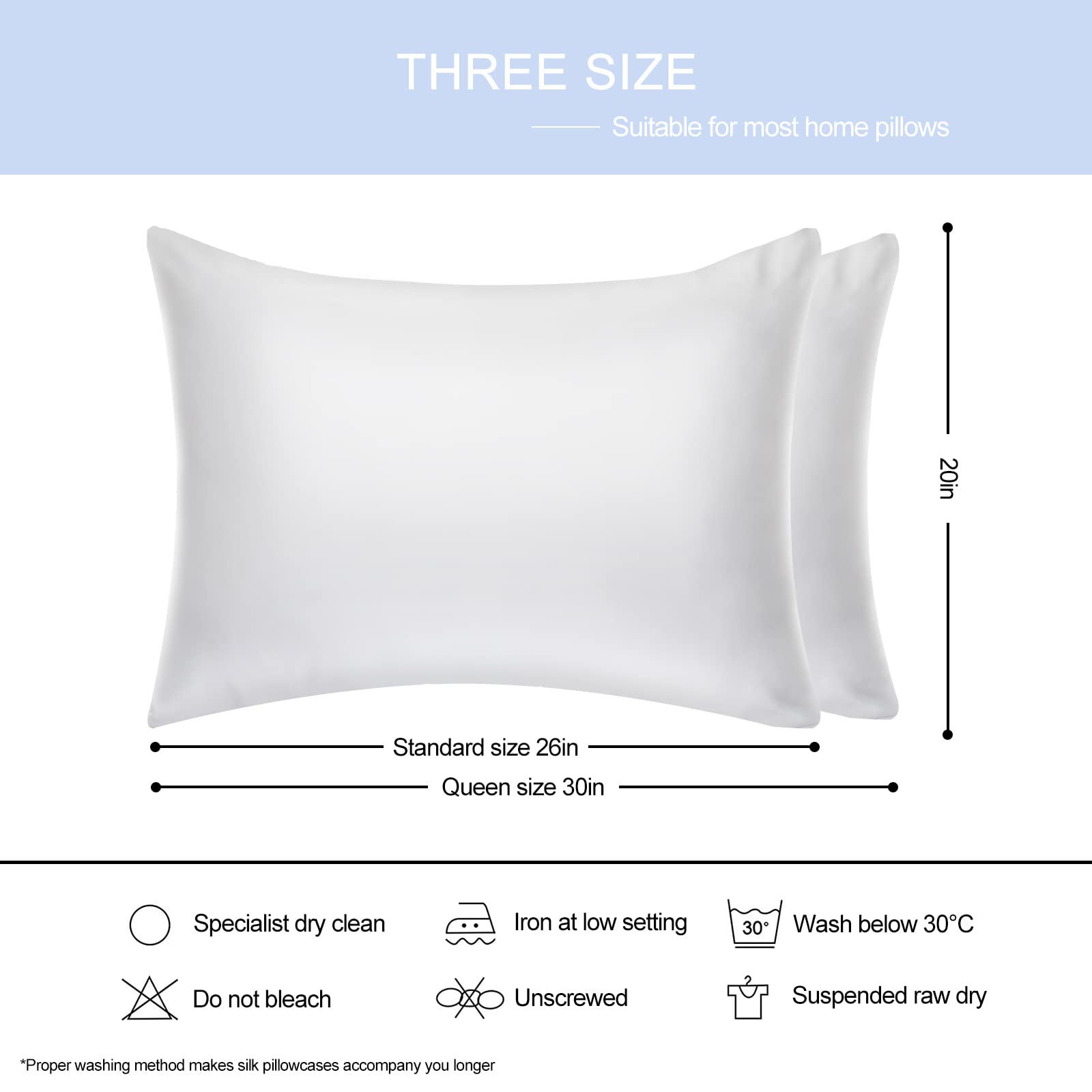 LONGPHEI Silk Satin Pillowcase Cooling Pillow Cases for Hair and Skin White Pillowcses 2pcs (White-C, Standard)
