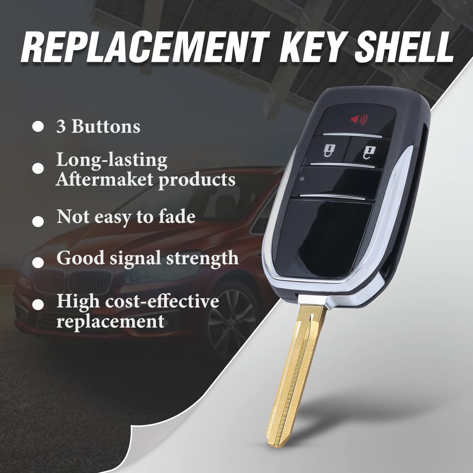 Keymall Modified Upgraded Flip Key Shell Case Replacement for Toyota RAV4 Camry for Scion TOY43,JUST A Key CASE (Upgraded 3 Buttons)