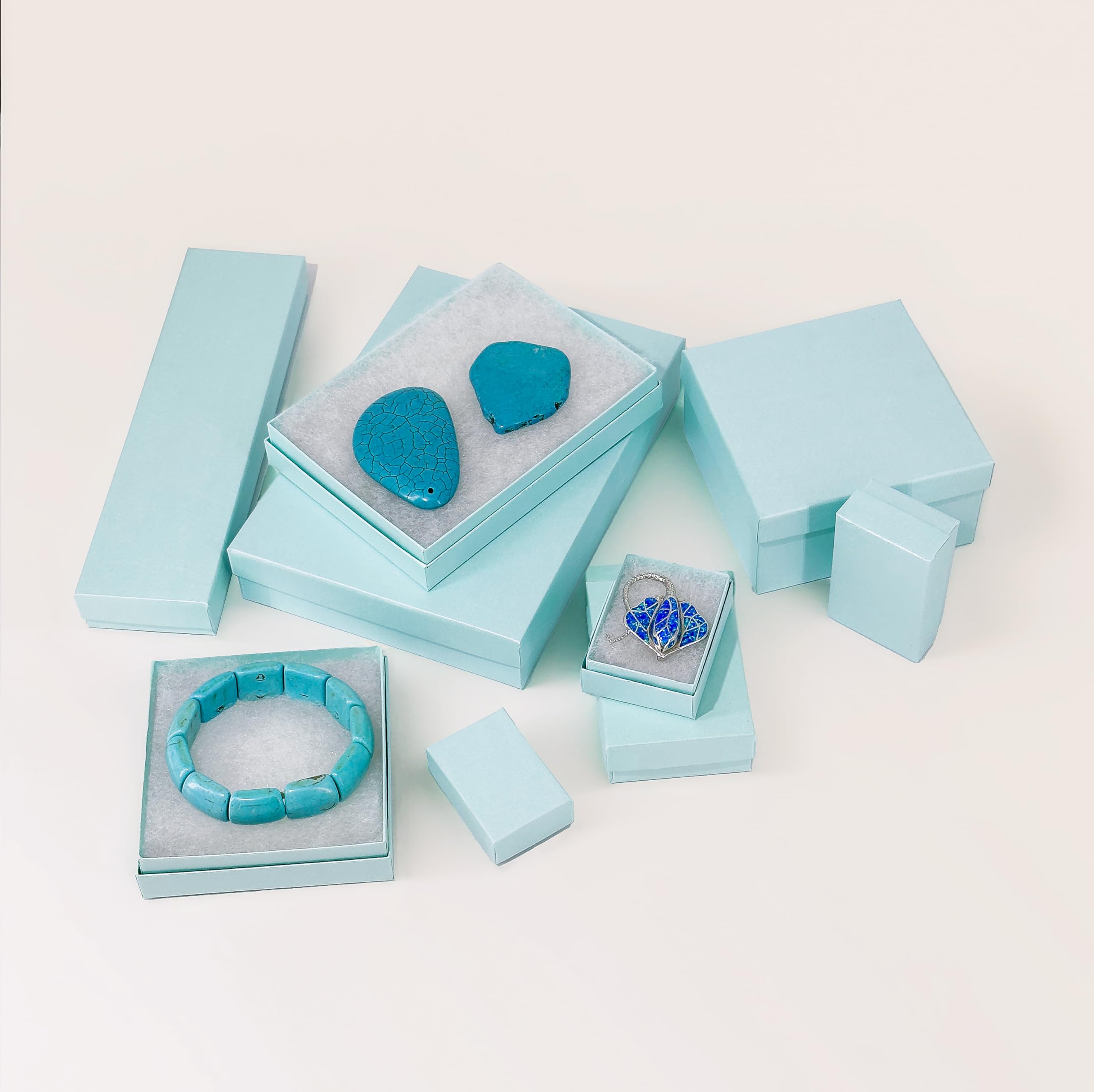 TheDisplayGuys - 100-Pack #33 Cotton Filled Cardboard Paper Jewelry Boxes Gift Case - Pearl Teal (3.5" x 3.5" x 1.0") - for Shipping or Storage