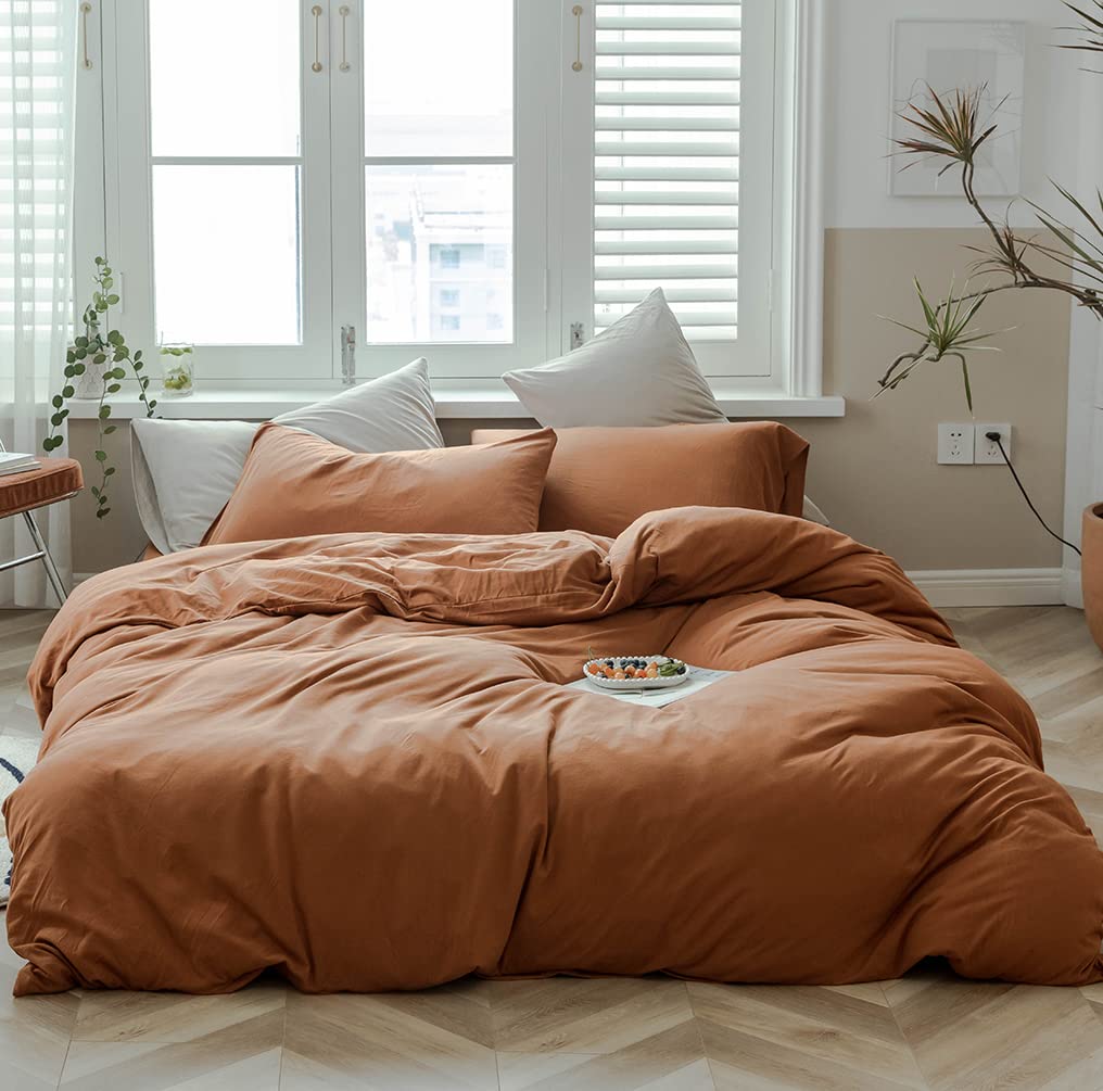 DONEUS Jersey Knit Pillow Cases Set of 2 - Burnt Orange Pillowcases Queen Pillow Case 2 Pack, Ultra Soft Breathable Pillowcase with Envelope Closure, 20x30 inches