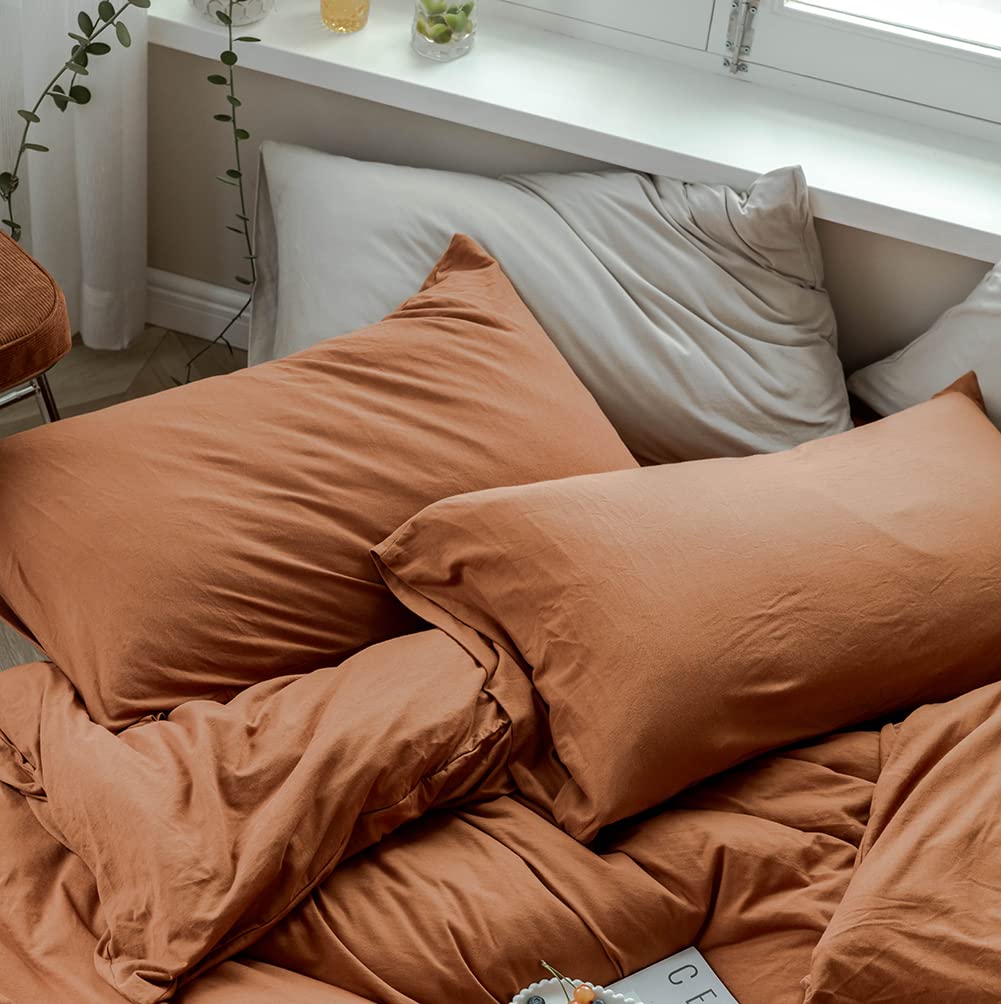 DONEUS Jersey Knit Pillow Cases Set of 2 - Burnt Orange Pillowcases Queen Pillow Case 2 Pack, Ultra Soft Breathable Pillowcase with Envelope Closure, 20x30 inches