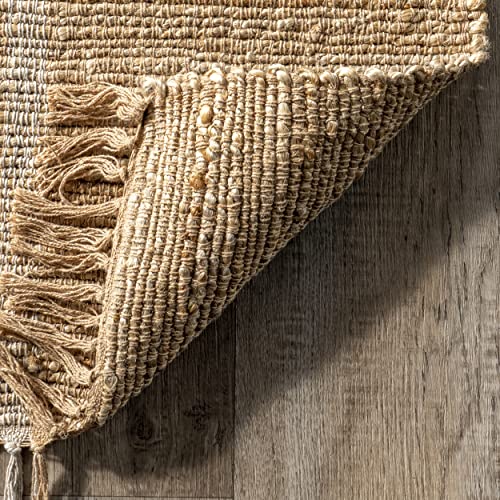 nuLOOM Vicky Striped Jute Blend Tasseled Area Rug, 5' x 8', Natural