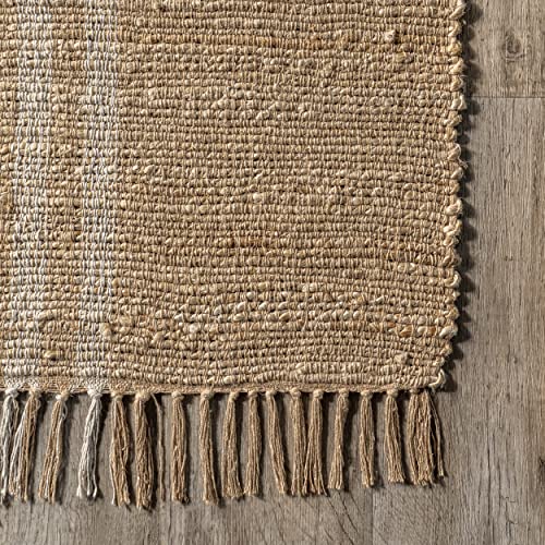 nuLOOM Vicky Striped Jute Blend Tasseled Area Rug, 5' x 8', Natural