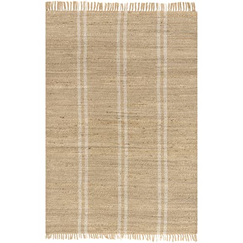 nuLOOM Vicky Striped Jute Blend Tasseled Area Rug, 5' x 8', Natural