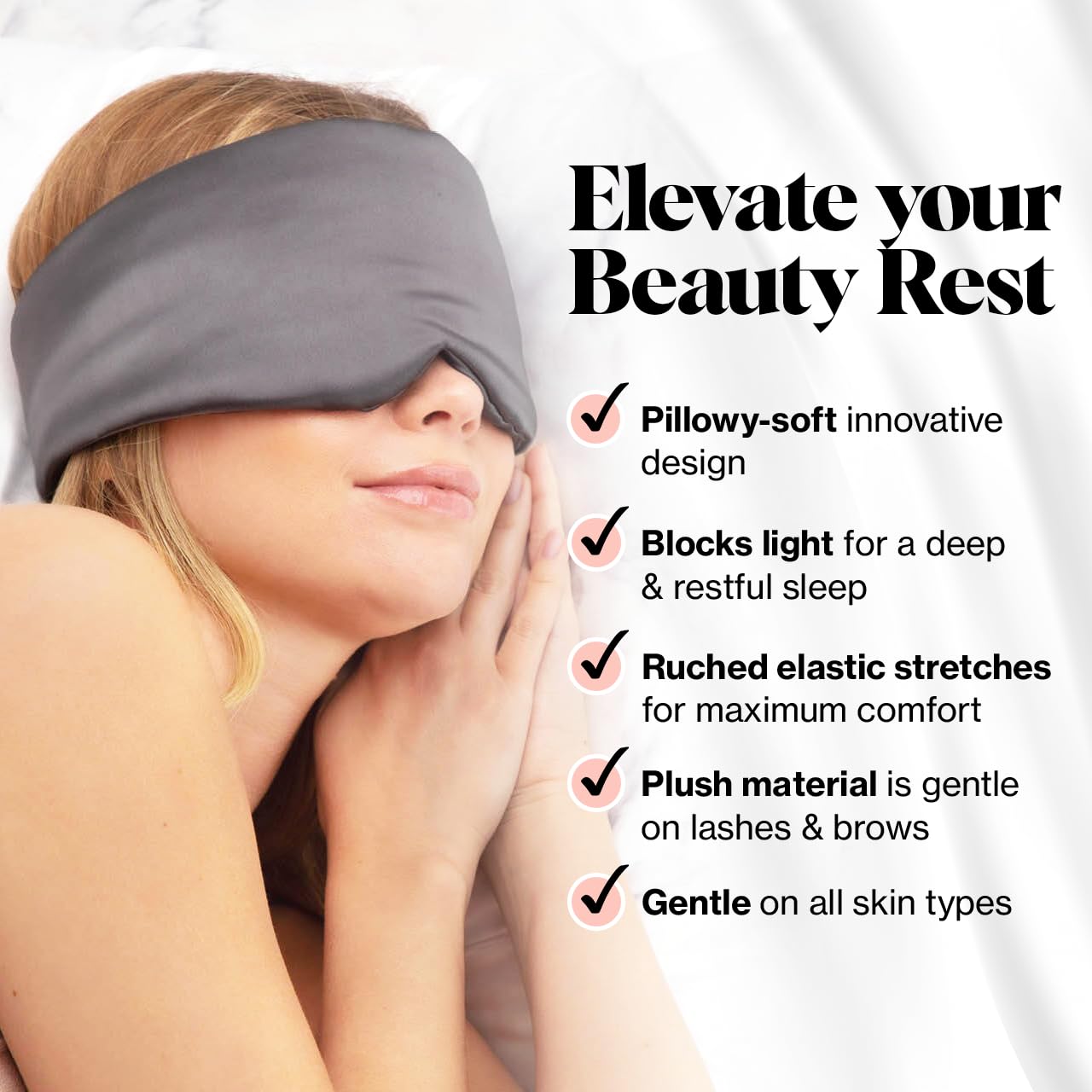 Kitsch Satin Sleep Mask - Eye Mask for Sleeping, Softer Than Silk Satin Blindfold and Sleep Masks for Women and Men, Eyemask and Eye Cover for Sleeping Travel Essentials - Charcoal