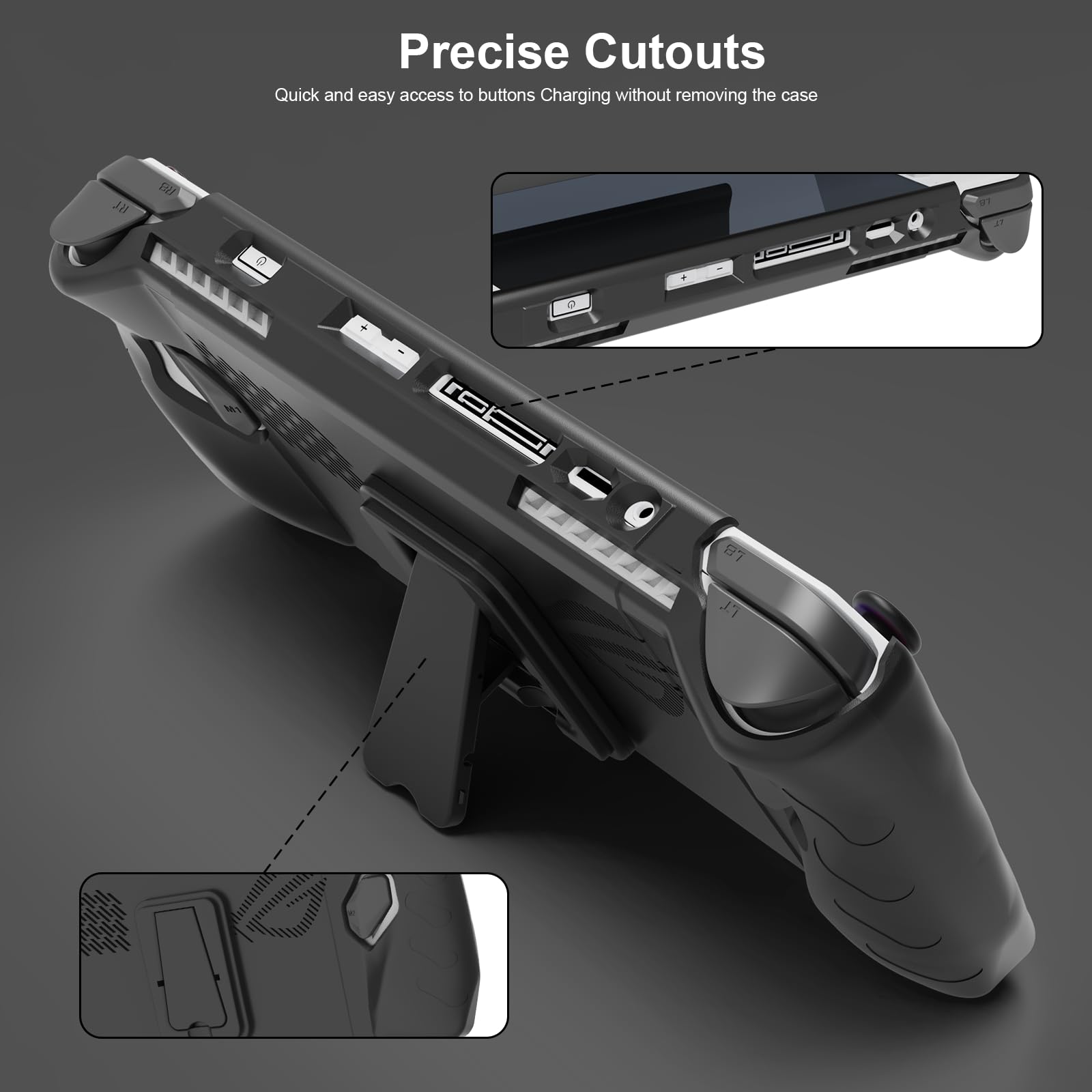 JDDWIN Full Case for ASUS Rog Ally 2023, Protective Handheld Case Skin with Detachable Front Shell Cover and Kickstand for Rog Ally,Shockproof/Non-Slip/Anti-Collision (Dark)