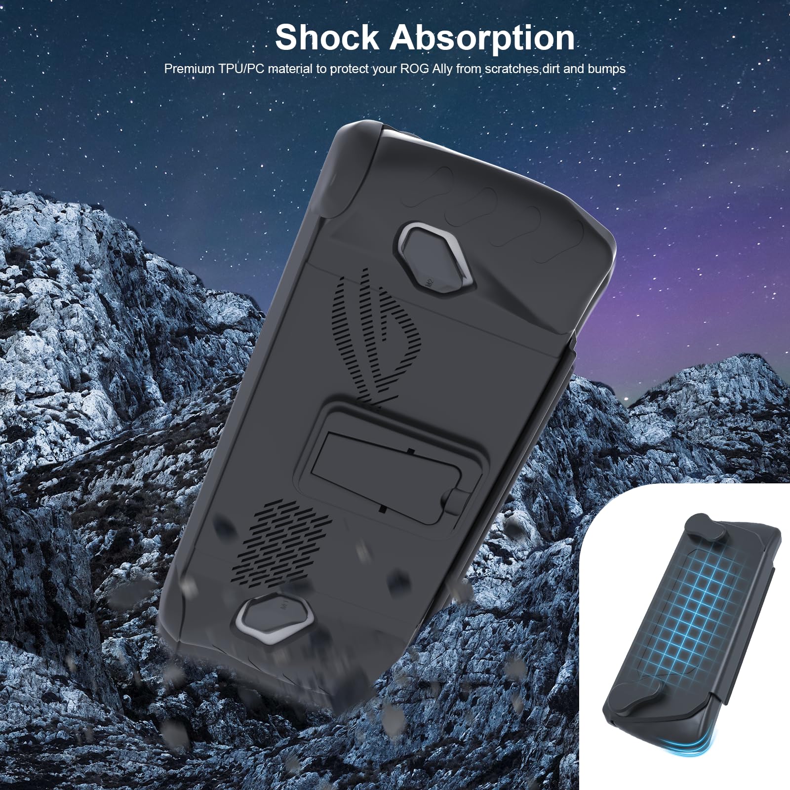 JDDWIN Full Case for ASUS Rog Ally 2023, Protective Handheld Case Skin with Detachable Front Shell Cover and Kickstand for Rog Ally,Shockproof/Non-Slip/Anti-Collision (Dark)