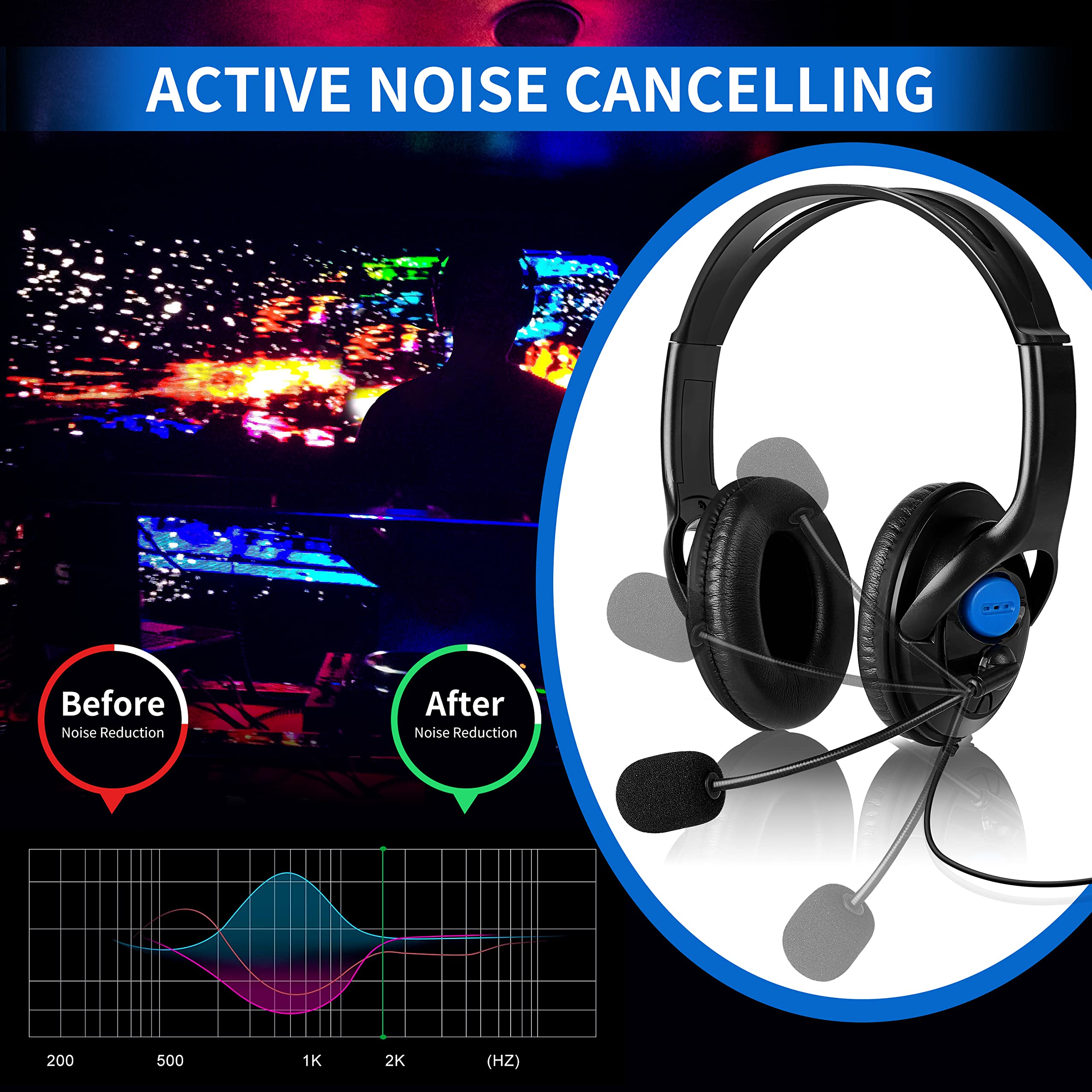 FNSHIP 3.5mm Port Wired Gaming Studying Headset for Kids Stereo bass-Isolated Headphones with mic Volume Control Compatible for PS4 PS5 New X-Box One PSP PC Laptop Tablet PC Phone,Black