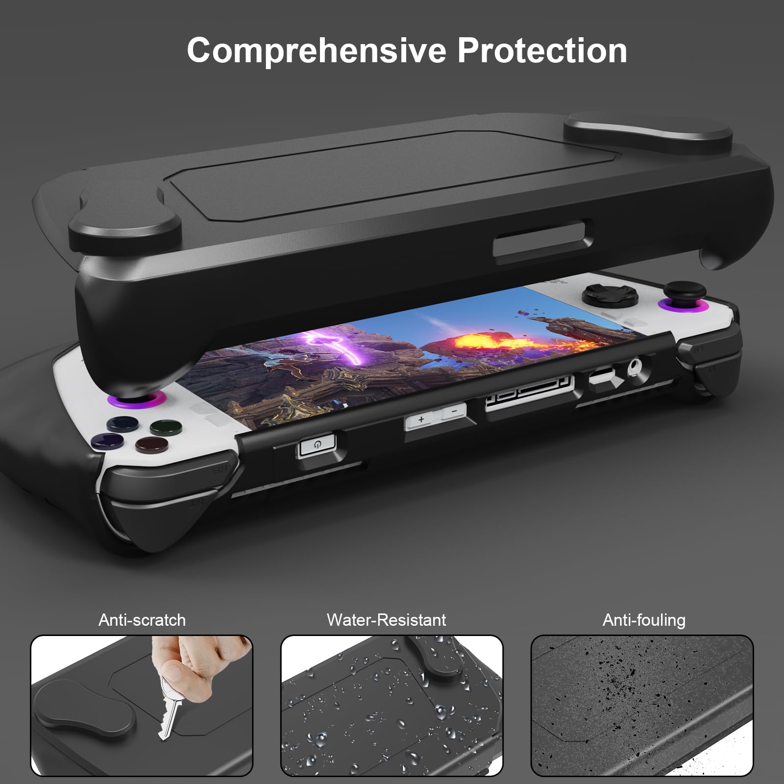 JDDWIN Full Case for ASUS Rog Ally 2023, Protective Handheld Case Skin with Detachable Front Shell Cover and Kickstand for Rog Ally,Shockproof/Non-Slip/Anti-Collision (Dark)