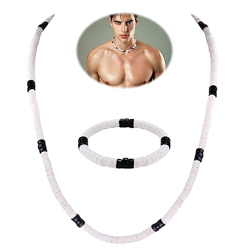 LOYALLOOK Clam Chips Puka Shell Necklace Bracelts for Men Women Adjustable SeaShell Surfer Necklace Beachy Beaded Summer Pookah Shells Choker Necklace Hawaiian Vsco Clavicle Necklace Bracelts Style C