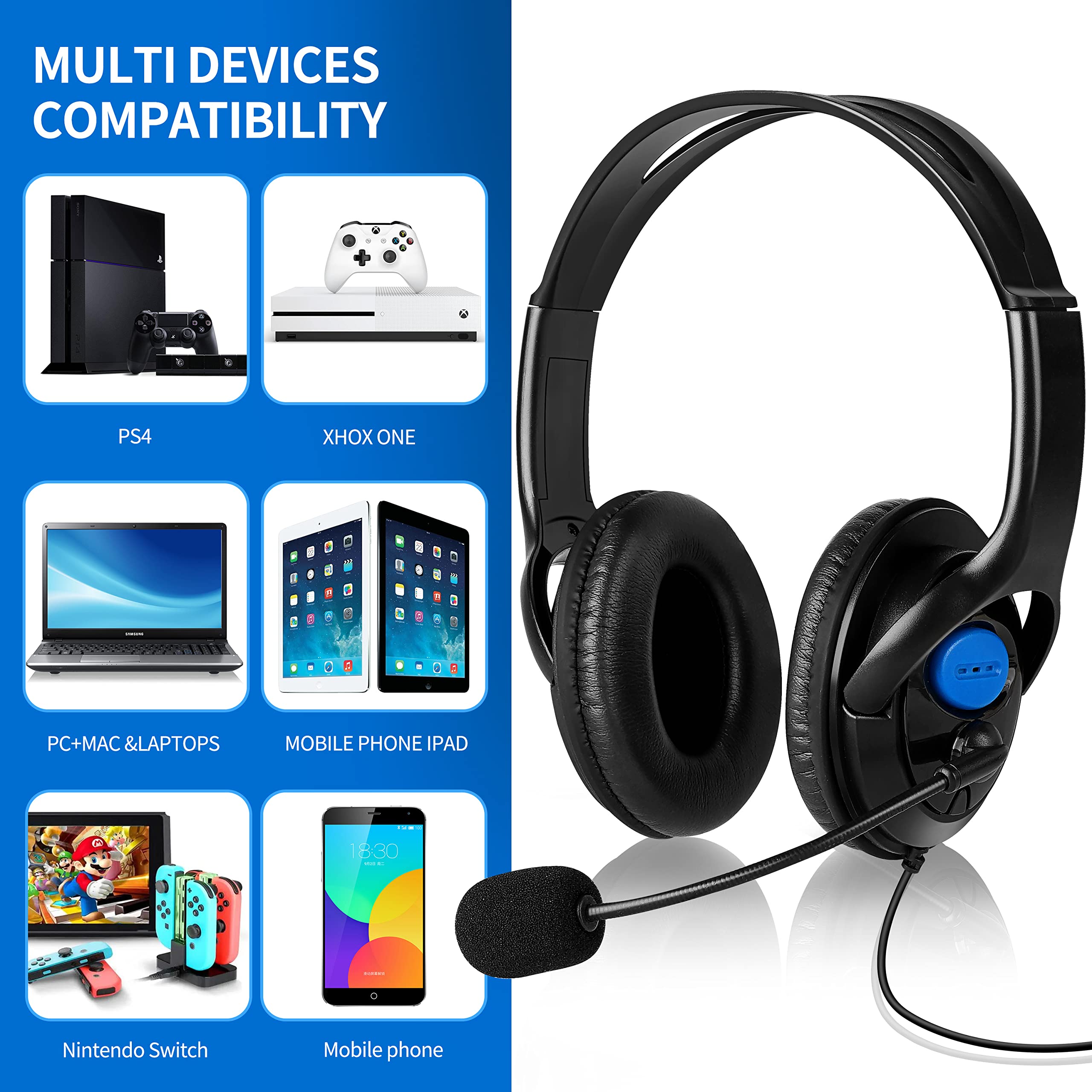 FNSHIP 3.5mm Port Wired Gaming Studying Headset for Kids Stereo bass-Isolated Headphones with mic Volume Control Compatible for PS4 PS5 New X-Box One PSP PC Laptop Tablet PC Phone,Black