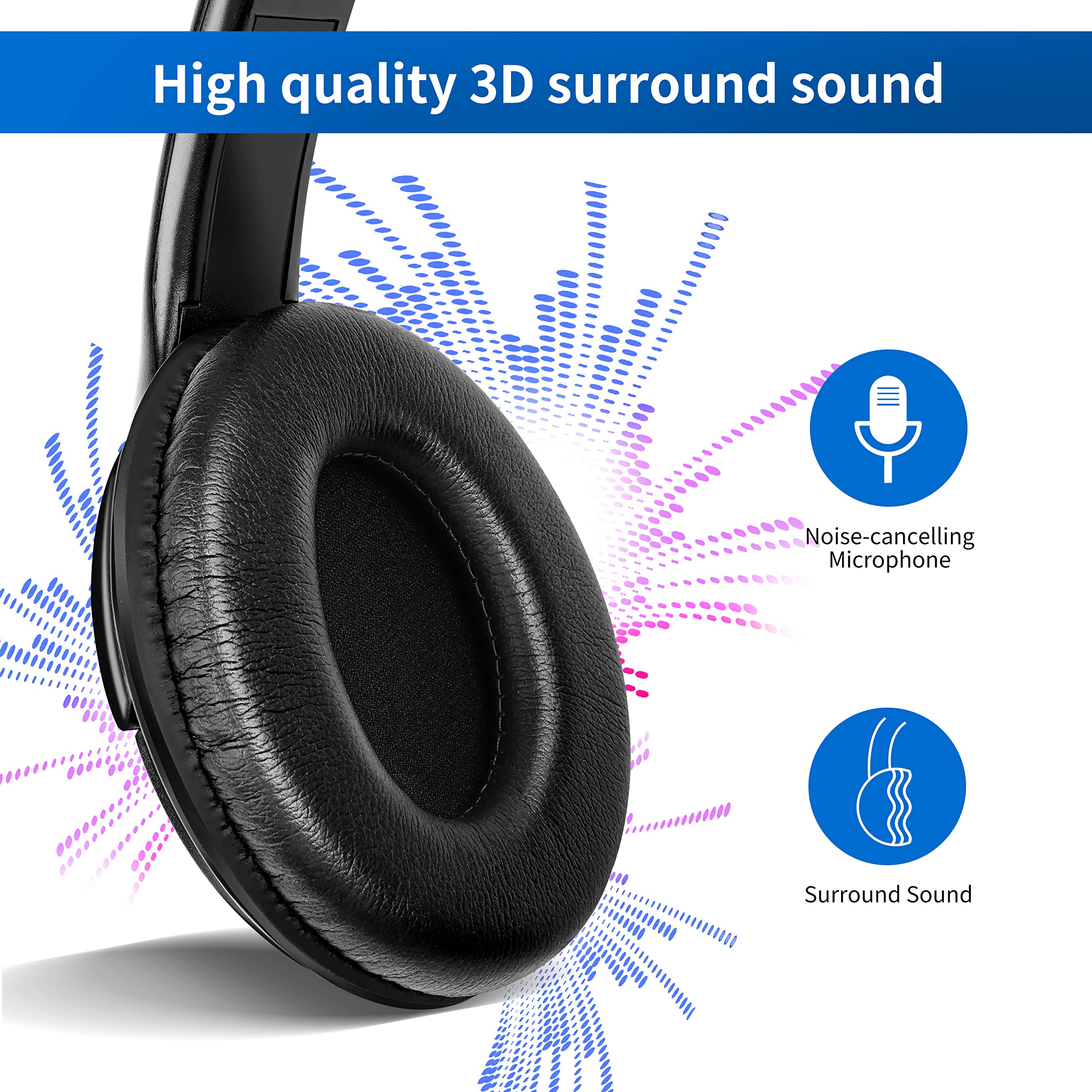 FNSHIP 3.5mm Port Wired Gaming Studying Headset for Kids Stereo bass-Isolated Headphones with mic Volume Control Compatible for PS4 PS5 New X-Box One PSP PC Laptop Tablet PC Phone,Black