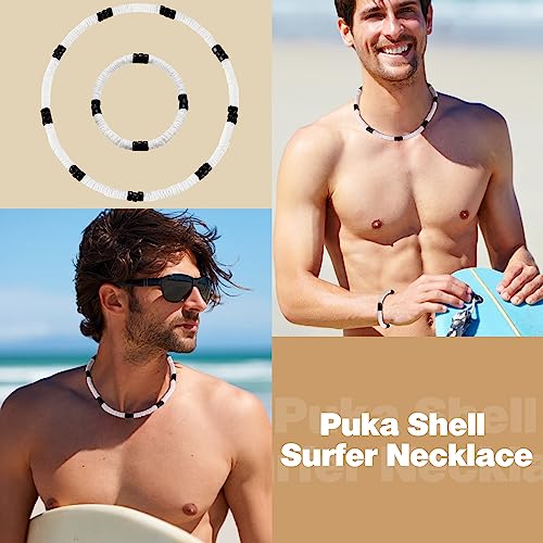 LOYALLOOK Clam Chips Puka Shell Necklace Bracelts for Men Women Adjustable SeaShell Surfer Necklace Beachy Beaded Summer Pookah Shells Choker Necklace Hawaiian Vsco Clavicle Necklace Bracelts Style C