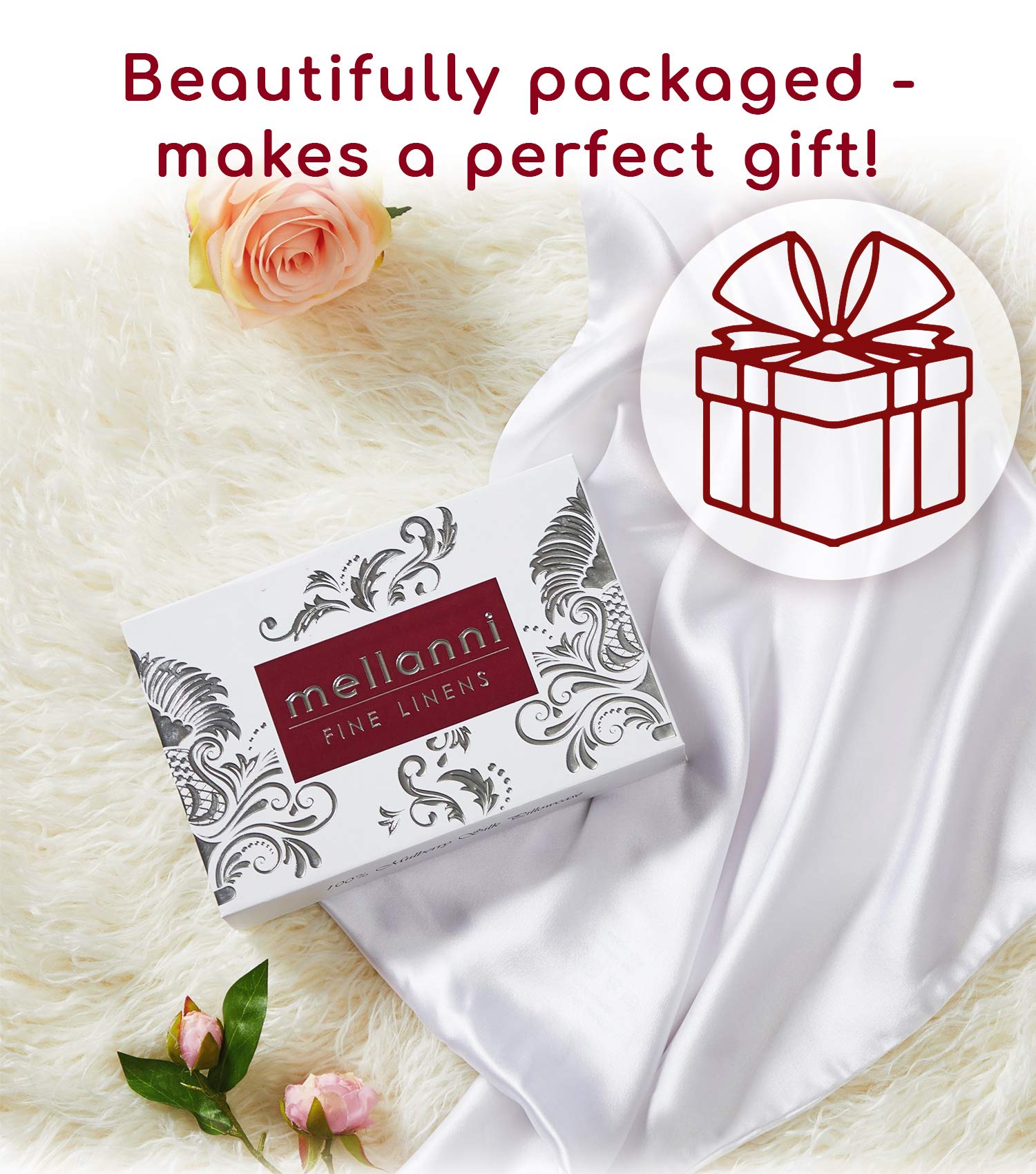 Mellanni Pure Silk Throw Pillowcase - Perfect for Hair and Skin, Preventing Wrinkles - Easy Care - Naturally Cooling Silk Pillow Cover with Hidden Zipper (Throw, White)