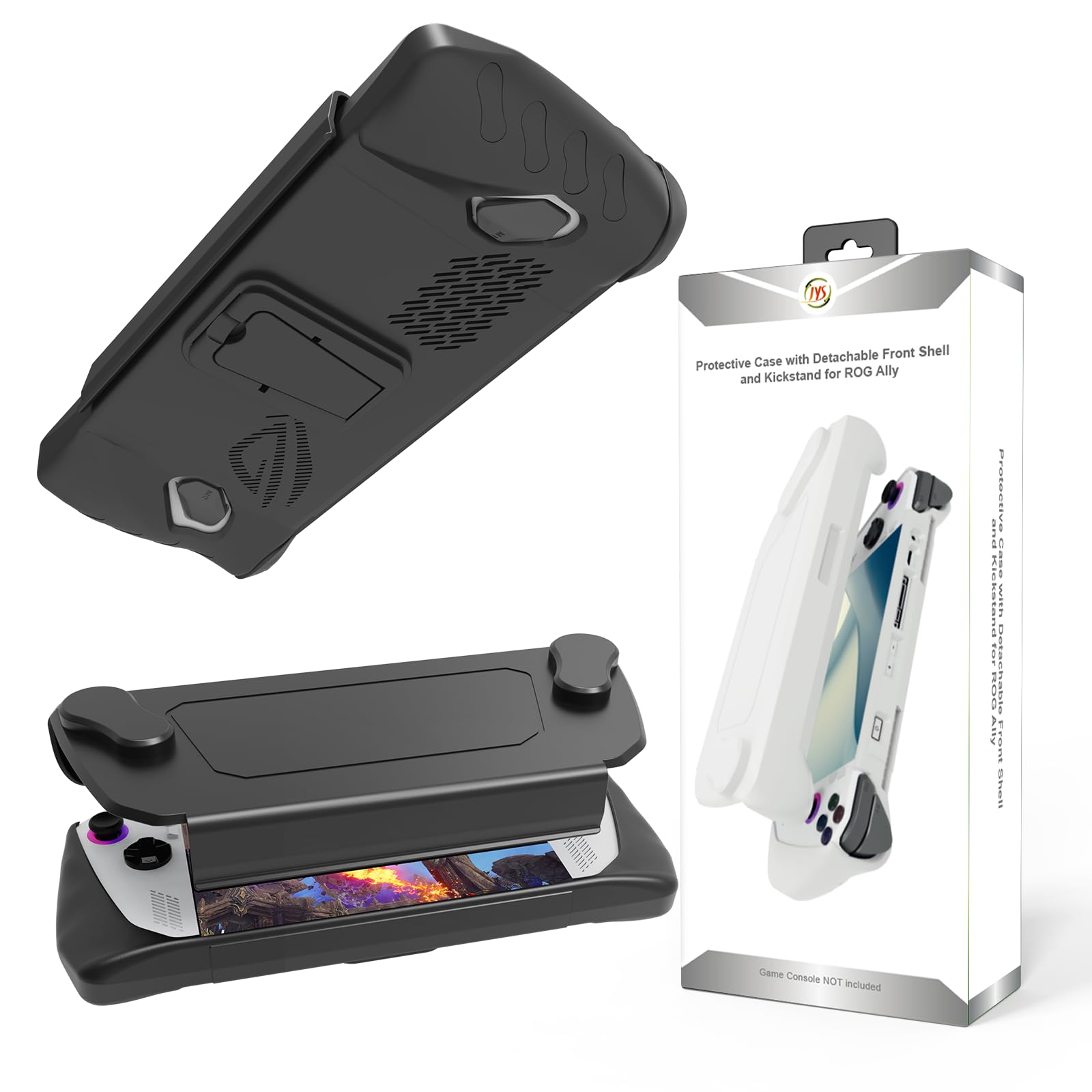 JDDWIN Full Case for ASUS Rog Ally 2023, Protective Handheld Case Skin with Detachable Front Shell Cover and Kickstand for Rog Ally,Shockproof/Non-Slip/Anti-Collision (Dark)
