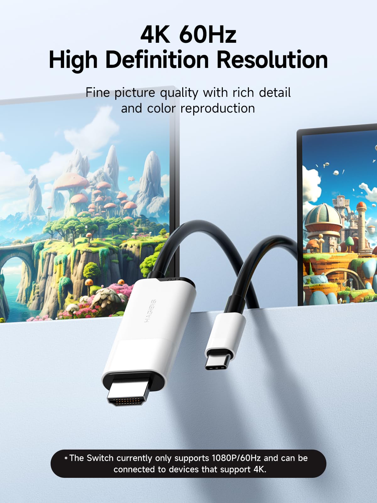 Hagibis Switch Dock for Nintendo Switch OLED, USB C to HDMI Cable Adapter with 4K@60Hz HDMI, 100W Power Delivery, Type-C to HDMI Adapter for Laptop, Tablet, SteamDeck, ROG Ally (White 60Hz)