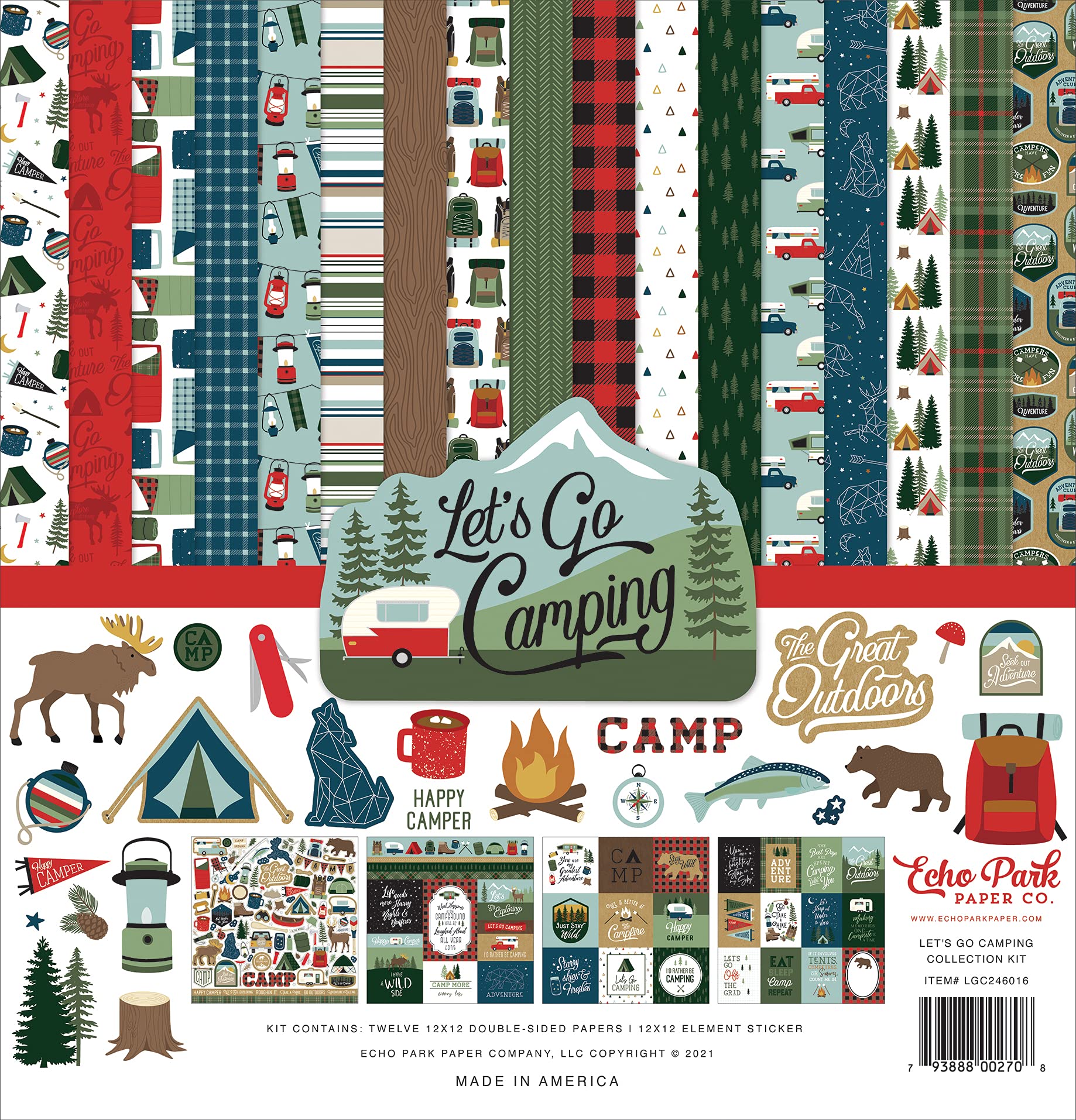 Echo Park Paper Company Let's Go Camping Collection Kit Paper, Multi, 12-x-12-Inch