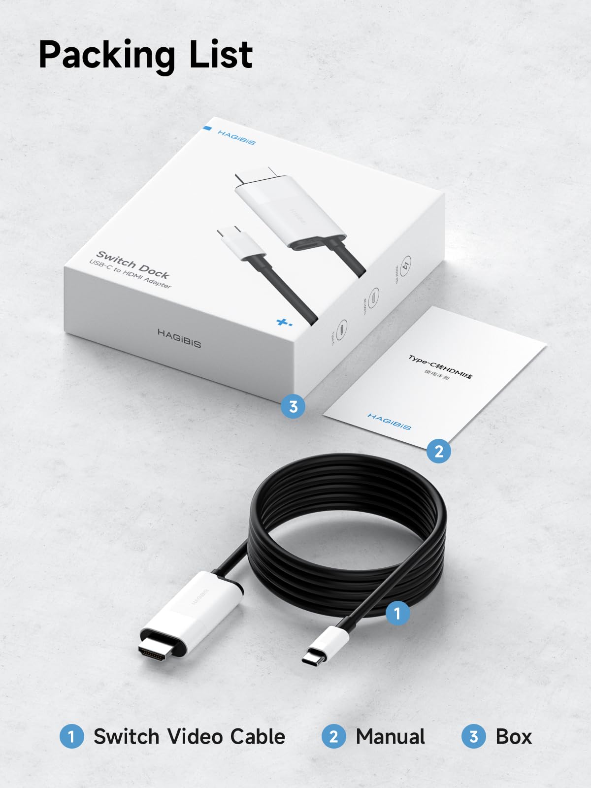 Hagibis Switch Dock for Nintendo Switch OLED, USB C to HDMI Cable Adapter with 4K@60Hz HDMI, 100W Power Delivery, Type-C to HDMI Adapter for Laptop, Tablet, SteamDeck, ROG Ally (White 60Hz)