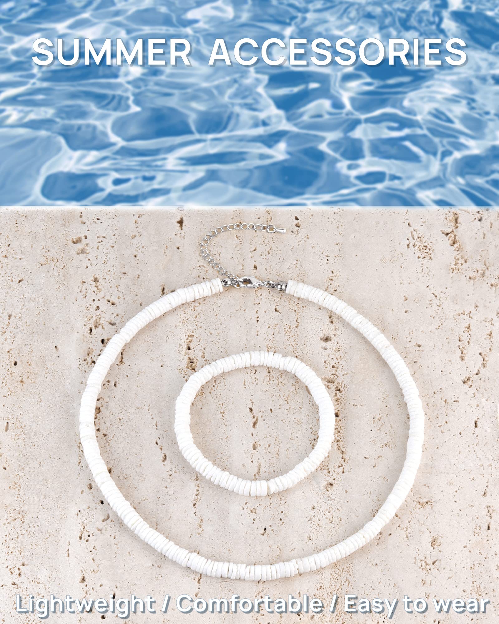 Wowshow Shell Necklace, Puka Shell Necklace for Men Women Seashell Choker Necklace Smooth Shell Surfer Bracelets Summer Necklace 14 Inches