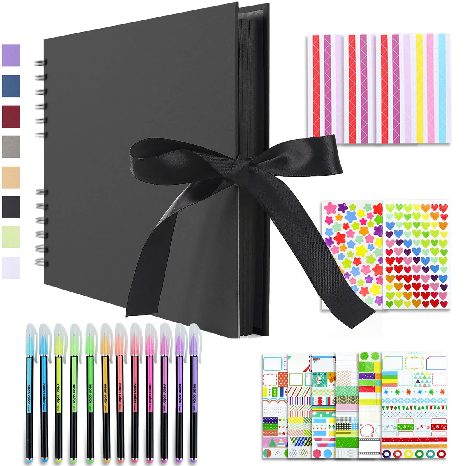 Vienrose 80 Pages Scrapbook Album DIY Scrap Book Photo Albums Thick Kraft Scrapbooking Kit for Wedding Birthday Christmas Mother's Day, Black 11x8 Inches