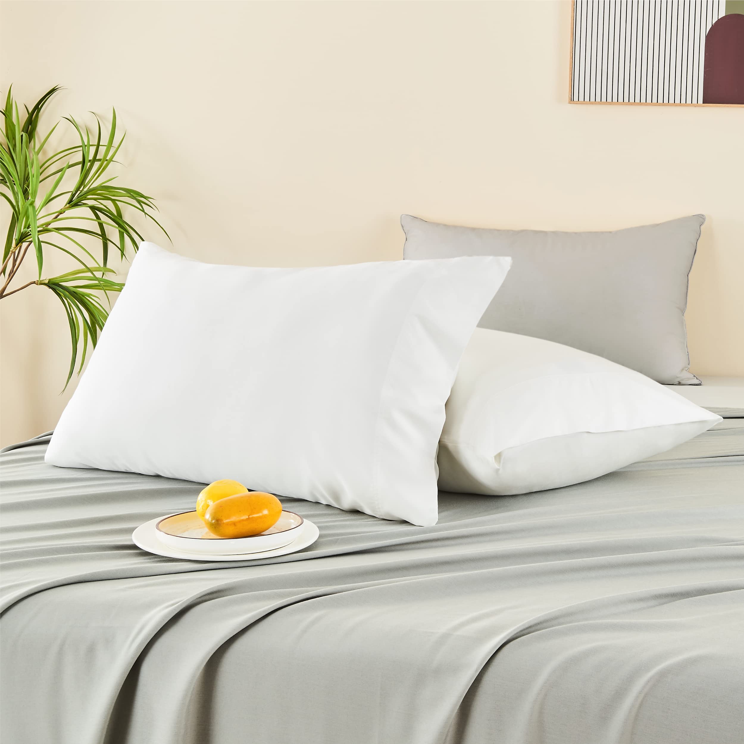 BEDELITE White Pillow Cases Queen Size Set of 2, Rayon Derived from Bamboo,Cooling Pillow Cases for Hot Sleepers & Night Sweats, Breathable and Silky Soft Envelope Pillowcases, 20"x30"