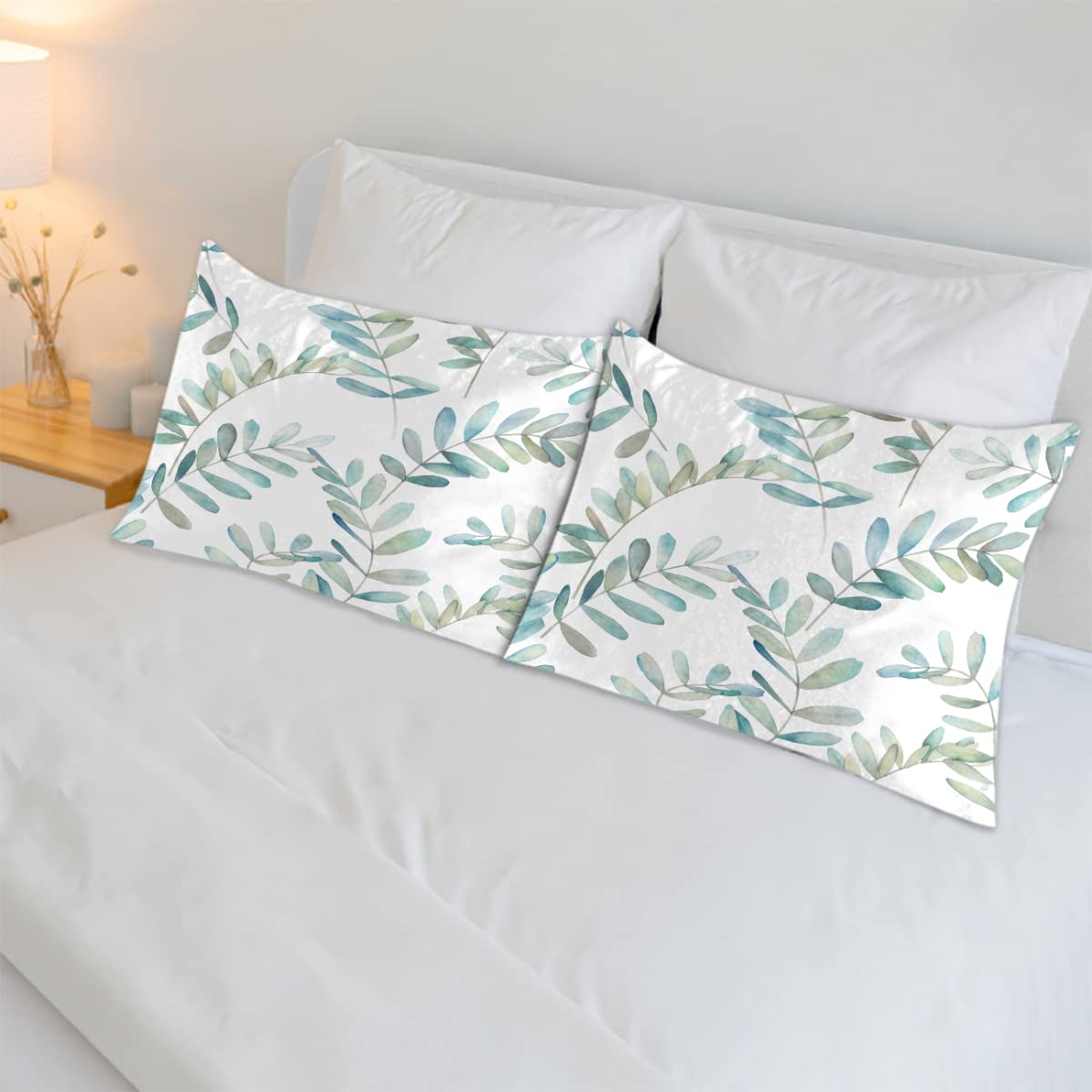 Envelope Closure Satin Pillowcase for Hair and Skin Silk Pillowcase Standard Size Watercolor Tropical Leaf Plant Pattern Pillow Cases Cooling Satin Pillow Covers