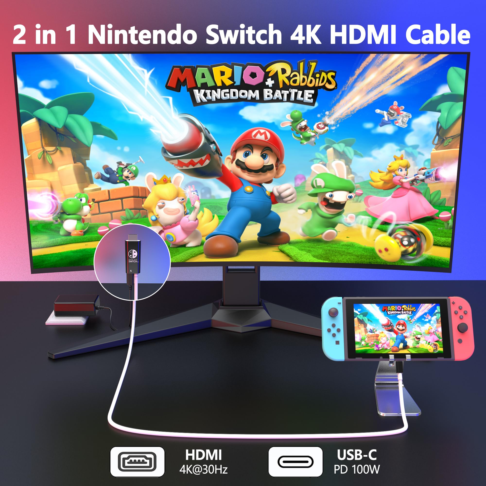 RREAKA Portable Switch Dock USB C to 4K HDMI Conversion Cable for Nintendo Switch/Switch OLED, TV HDMI Adapter Cable Compatible with Nintendo Switch, Steam Deck, Laptop,Tablet, Mobile Phone