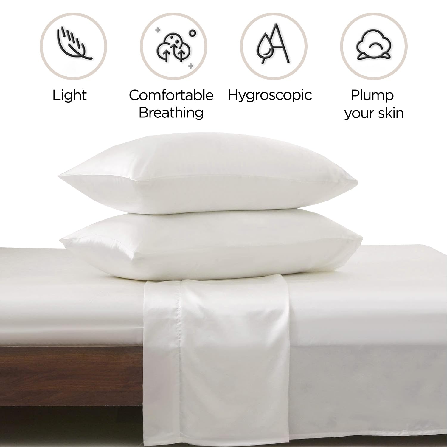 TSSPLUS Satin Pillow Cases Standard Size, White Pillow Cases, White Bed, Cooling Pillow, Soft Pillow, Similar to Silk Pillow Cases, Room Decor, Gifts for Women, Gifts for Men (Standard, Ivory)