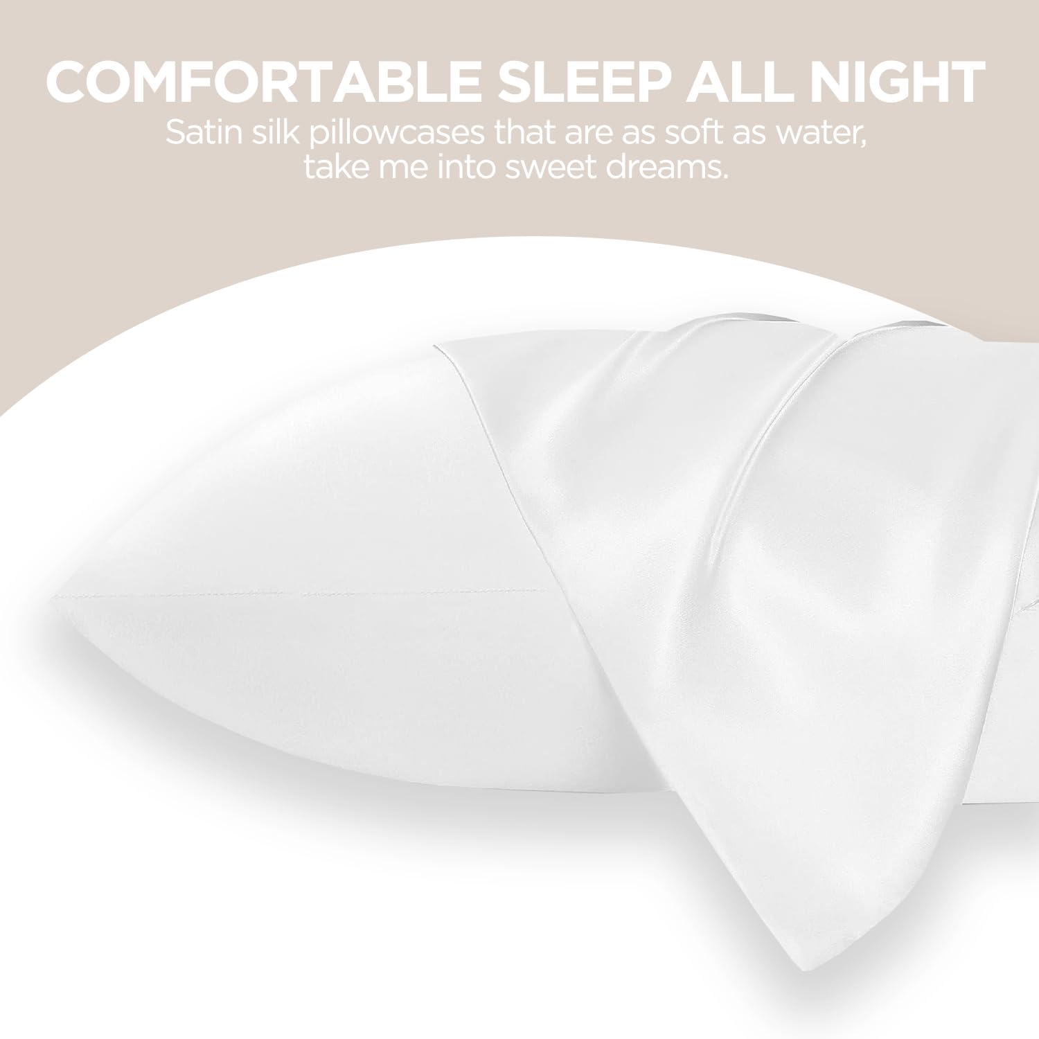 TSSPLUS Satin Pillow Cases Standard Size, White Pillow Cases, White Bed, Cooling Pillow, Soft Pillow, Similar to Silk Pillow Cases, Room Decor, Gifts for Women, Gifts for Men (Standard, Ivory)