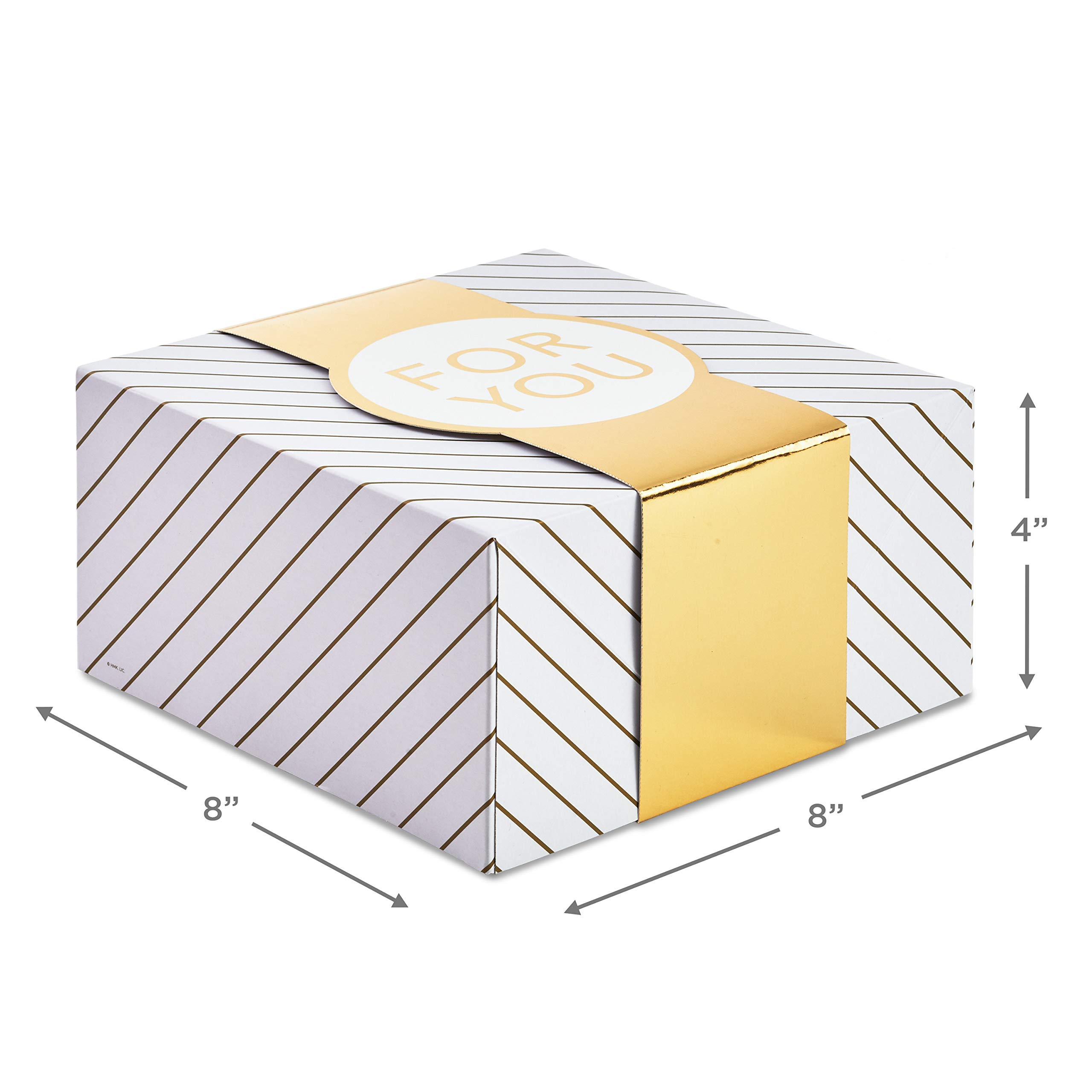 Hallmark 8" Medium Gift Box Set with Wrap Bands (2-Pack: Gold and White Stripes, For You) for Christmas, Hanukkah, Weddings, Valentine's Day, Birthdays