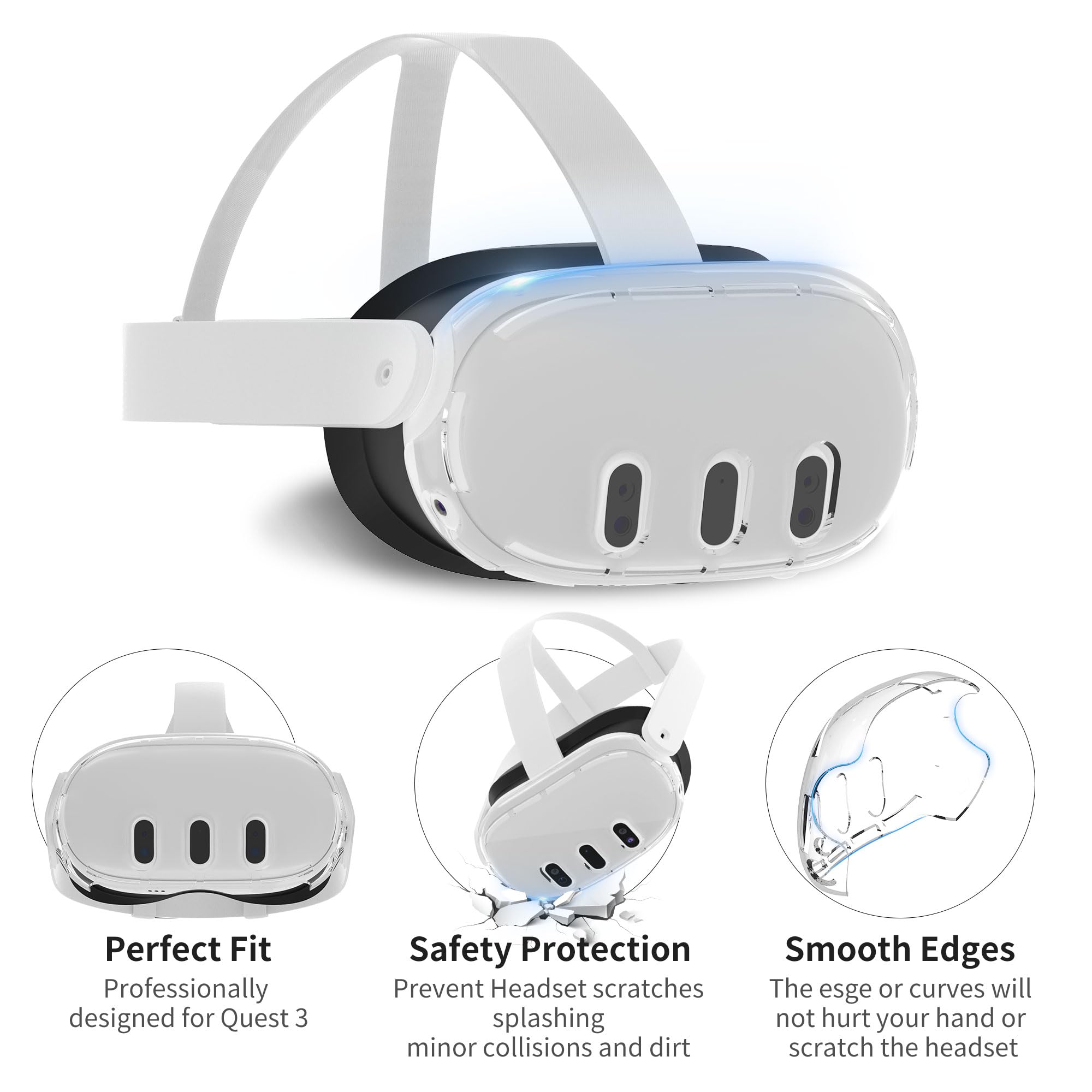 HiBloks VR Shell Protective Cover for Meta Quest 3 Accessories, Transparent VR Headset Protective Cover with Precise Hole for Oculus Quest 3, Shockproof, Drop-Proof and Waterproof VR Headset Cover
