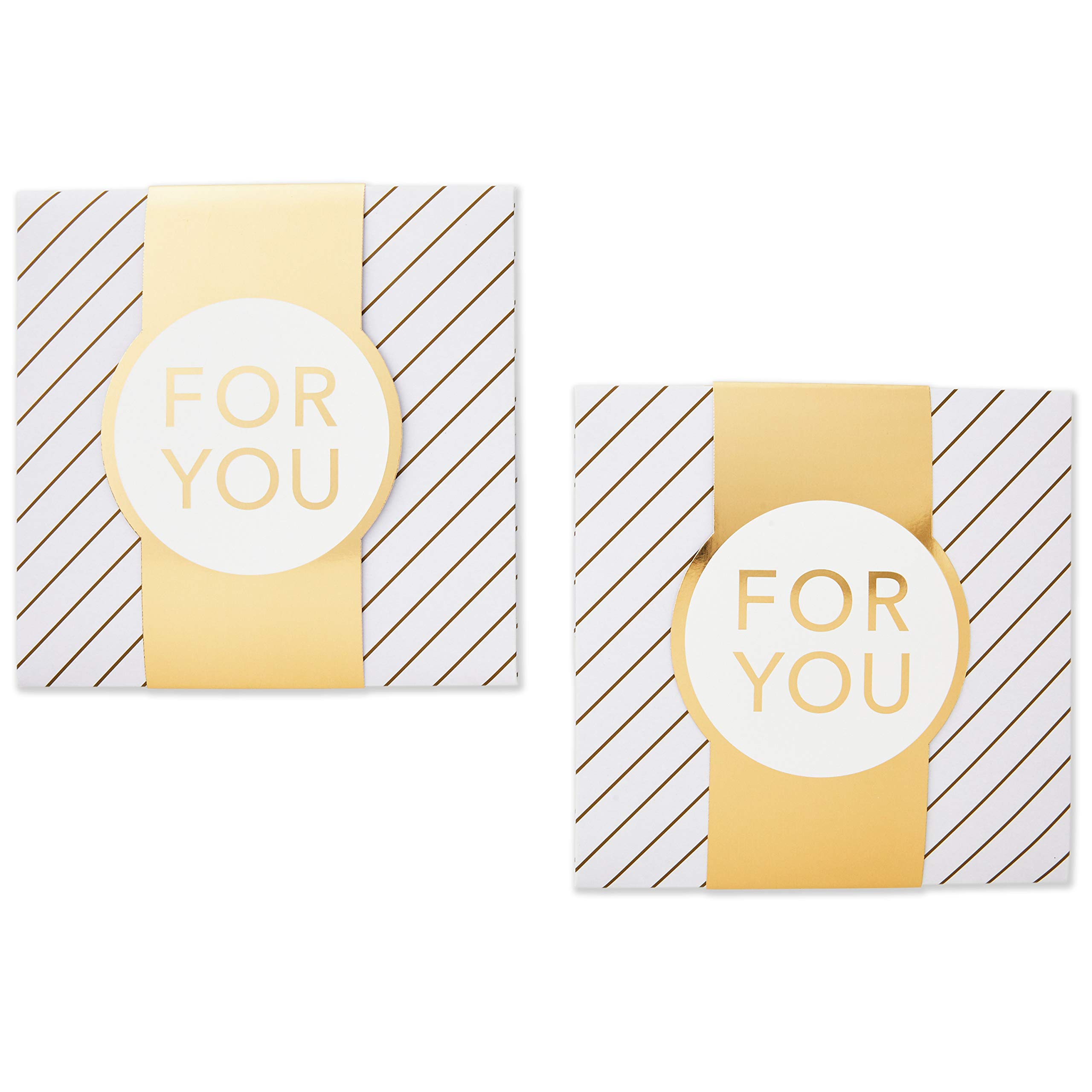 Hallmark 8" Medium Gift Box Set with Wrap Bands (2-Pack: Gold and White Stripes, For You) for Christmas, Hanukkah, Weddings, Valentine's Day, Birthdays
