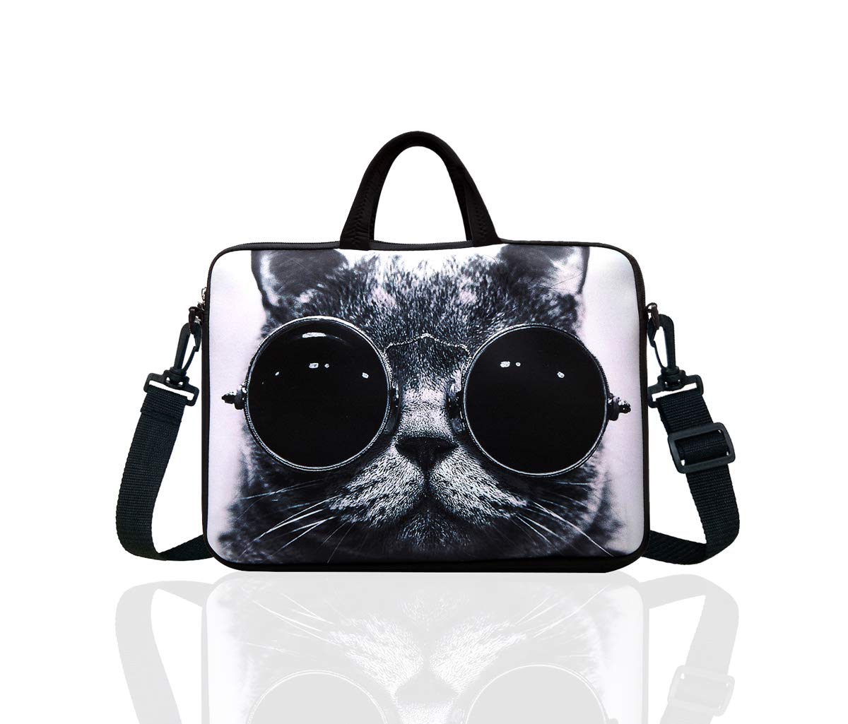 10-Inch Laptop Shoulder Bag Sleeve Case with padded handle for 9.6” 9.7" 10" 10.1" 10.5" Ipad/Netbook/Tablet/Reader (Grey Cat)
